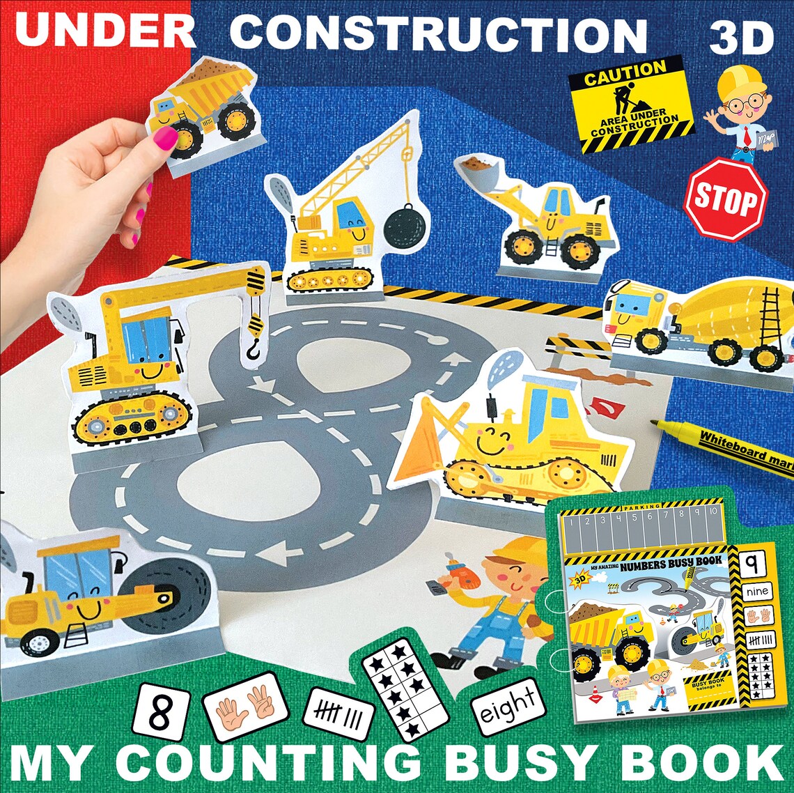 Construction Counting Busy Book, Number Tracing Activity, Printable 3D ...