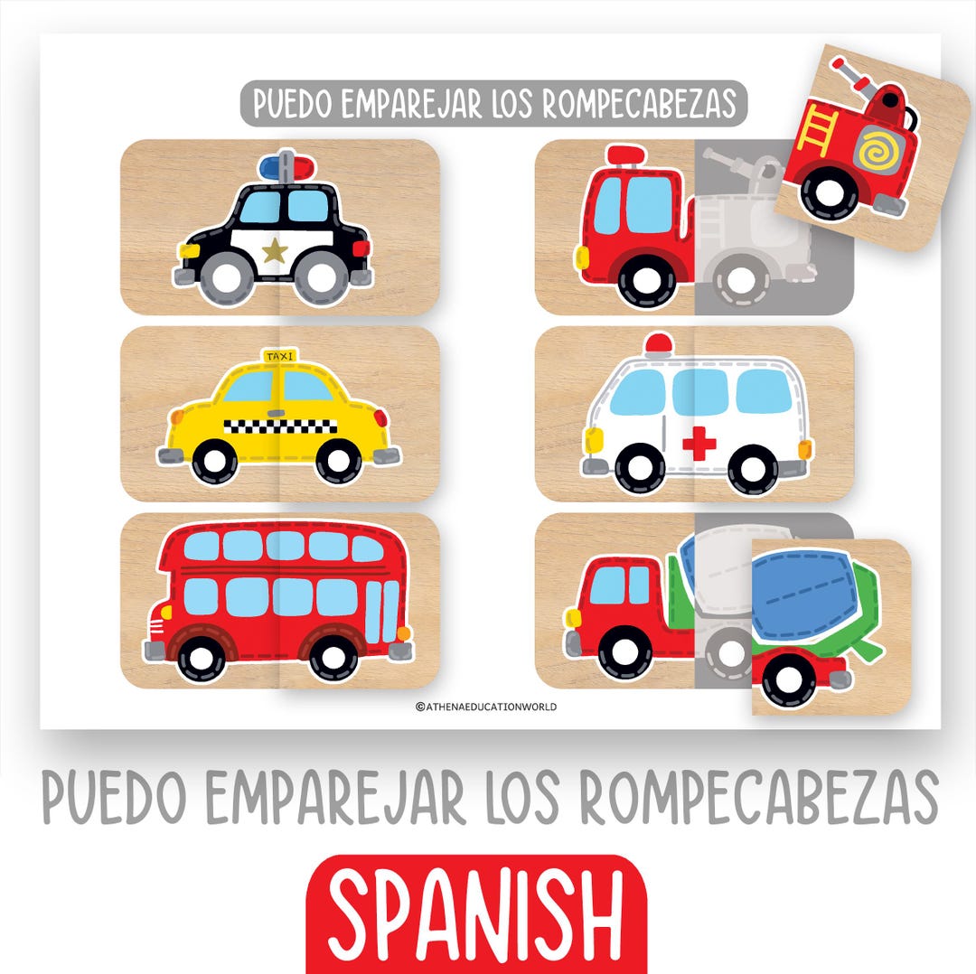 Spanish Vehicle Matching Game, Educational Preschool, Worksheet for ...