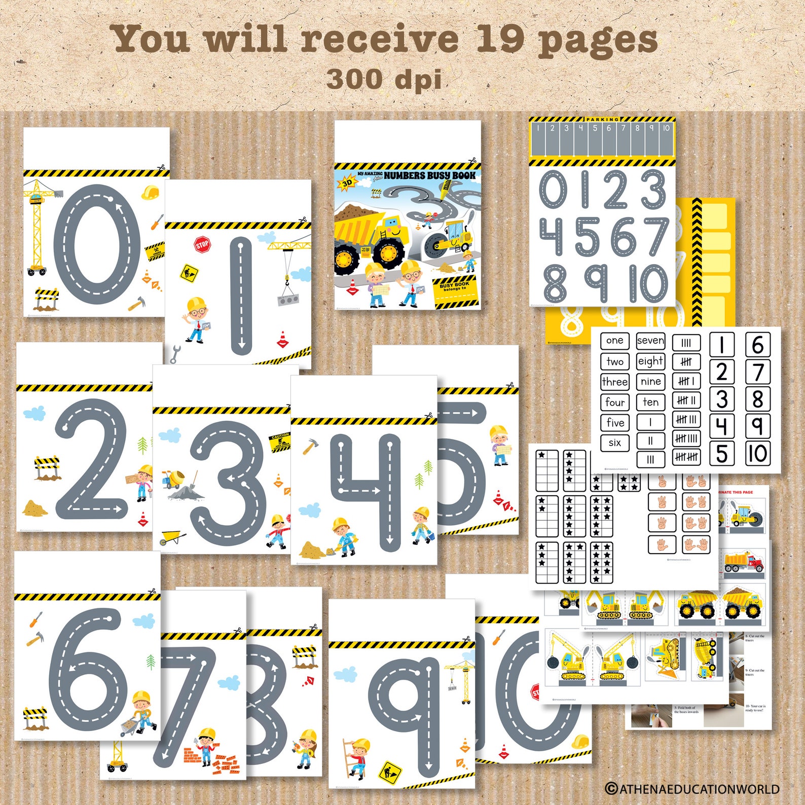 Construction Counting Busy Book, Number Tracing Activity, Printable 3D ...