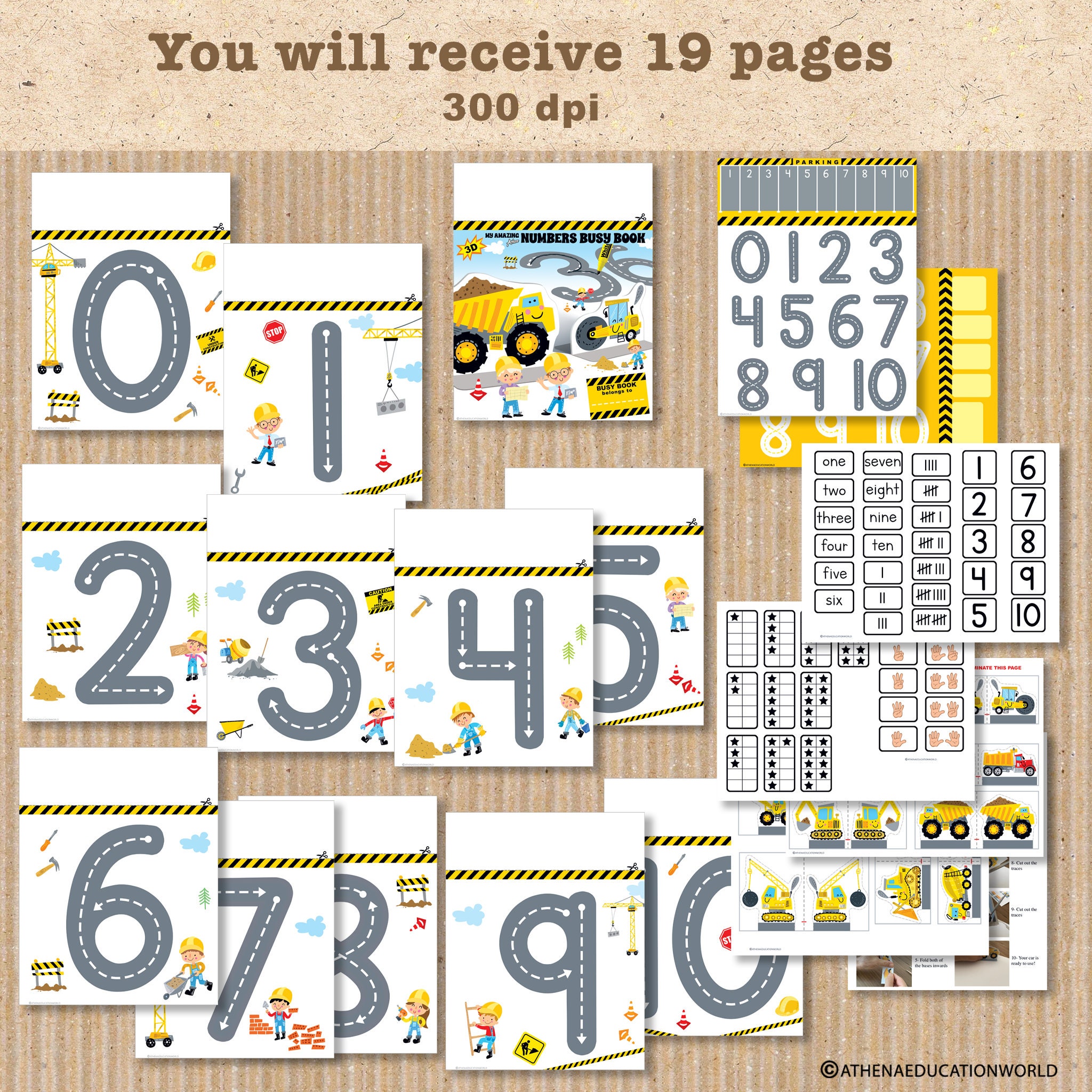 Construction Counting Busy Book, Number Tracing Activity, Printable 3D ...