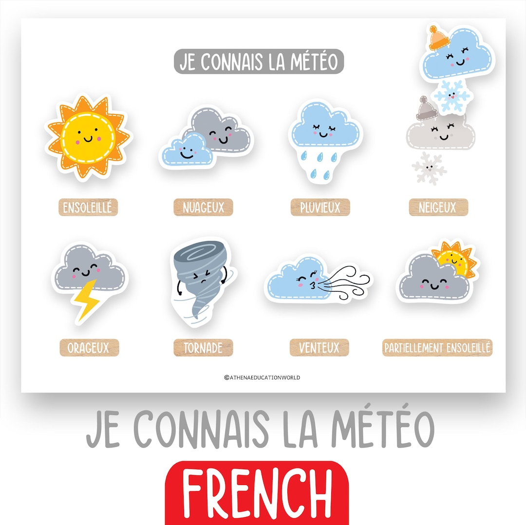 French Weather Matching Activity, Weather Printable Worksheet, Learning ...