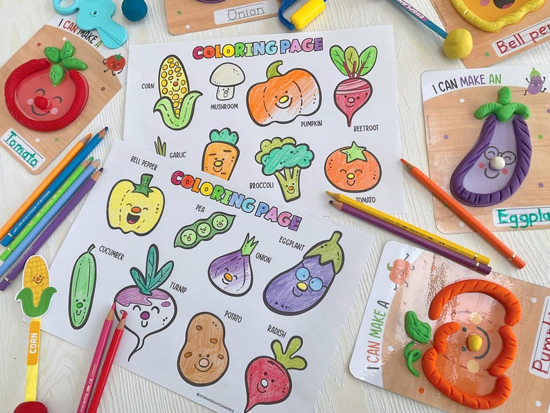 Playdough Mats Vegetables Printable,fun Activity for Kids,popsicle ...