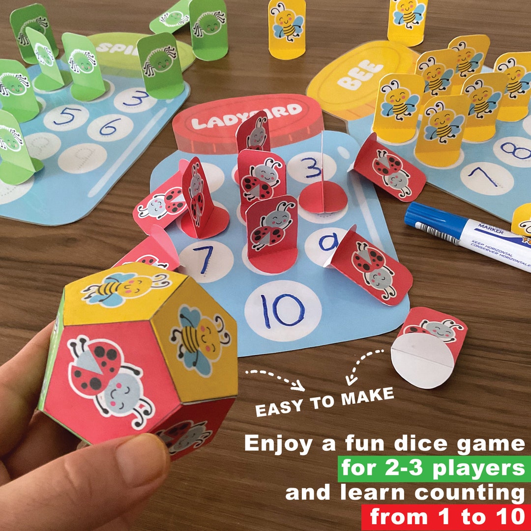 Counting Dice Game for Toddlers, Counting Board Game, Counting ...