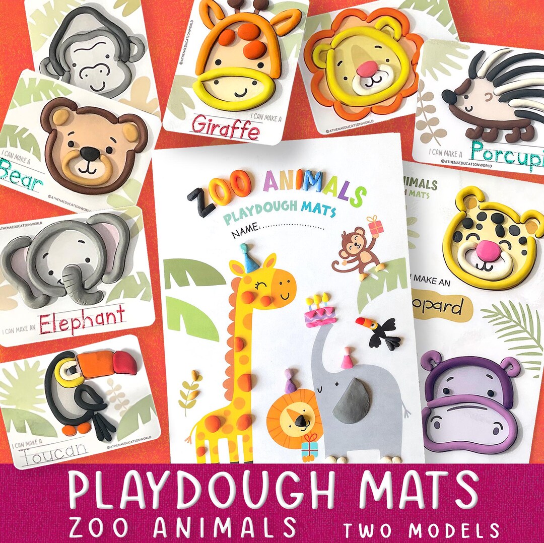 Cute Zoo Animals Playdough Mats, Printable Play Dough Activity for Kids ...