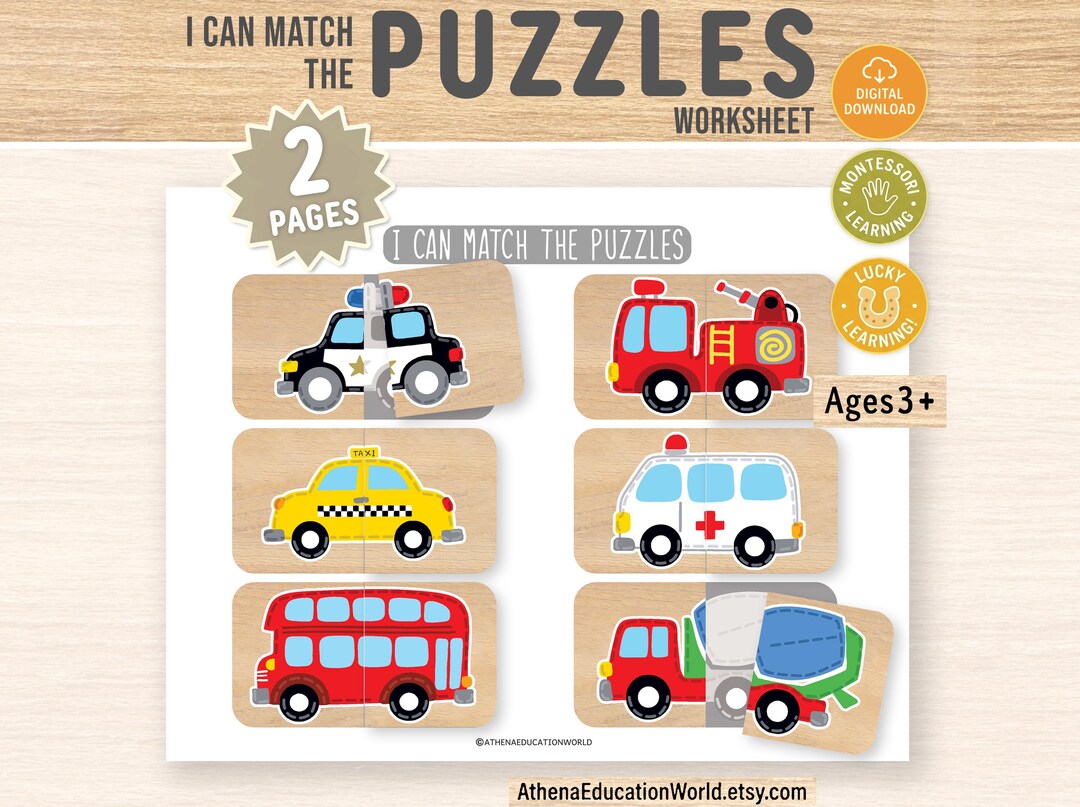 Vehicle Matching Game, Educational Preschool, Worksheet for Preschool ...