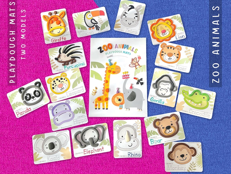 Cute Zoo Animals Playdough Mats, Printable Play Dough Activity for Kids ...
