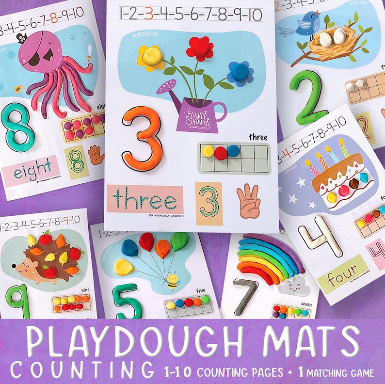 Counting and Numbers Play Dough Mats Printable Preschool Activities ...