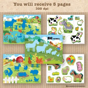 Farm Animals Shadow Matching Velcro Game, Toddlers Shadow Matching ...
