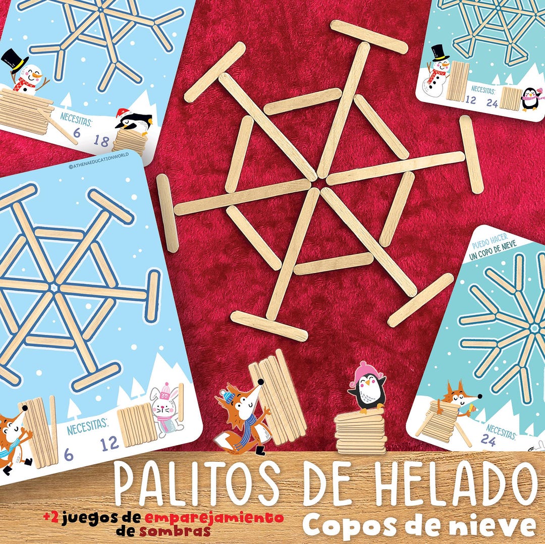 Spanish Popsicle Stick Snowflake Activity, Snowflake Building Game ...