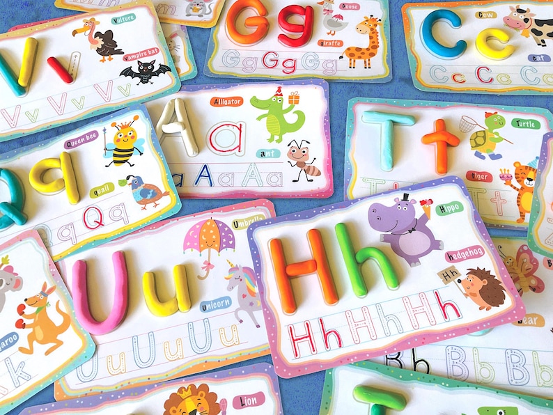 Alphabet Playdough Mats for Kids, Toddler Letter Tracing Mats ...
