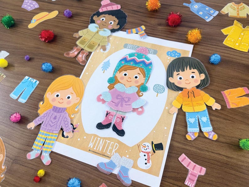 Girl & Boy Dress-up Activity Printable, Four Seasons Paper Dolls ...