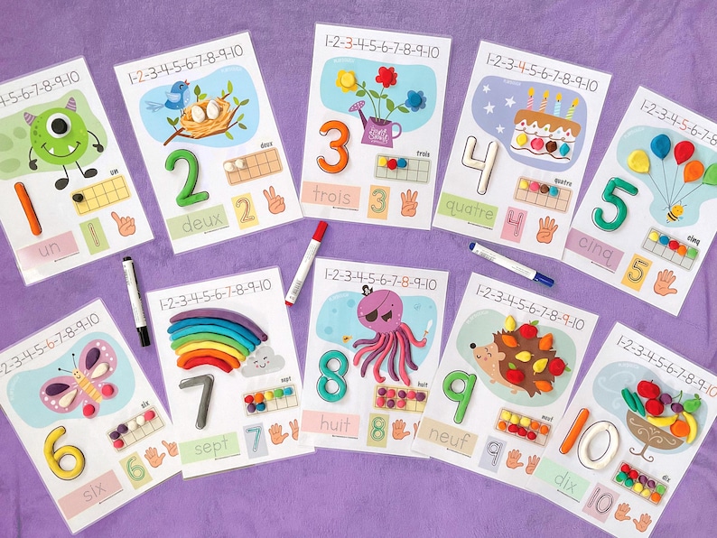 French Counting and Numbers Play Dough Mats Printable Preschool ...