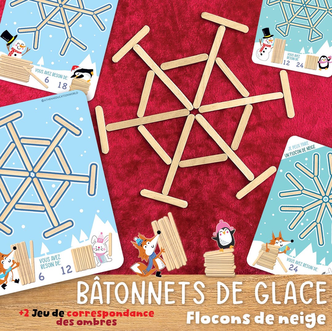 French Popsicle Stick Snowflake Activity, Snowflake Building Game ...