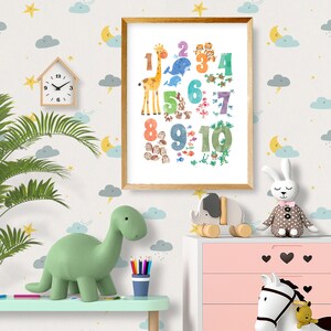 Cute Printable Animal Counting Poster, Watercolor Animal Number Poster ...