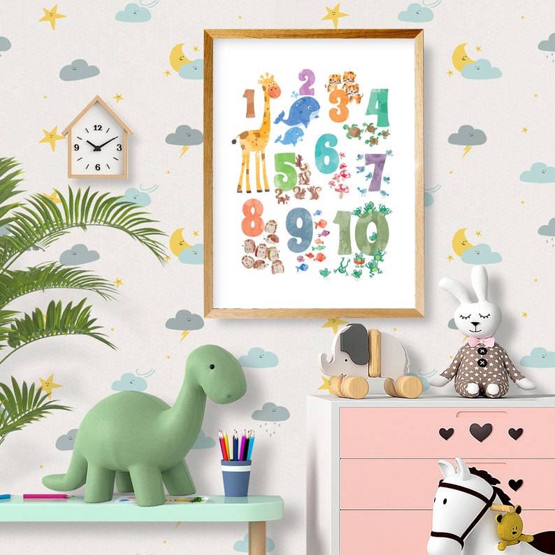 Cute Printable Animal Counting Poster, Watercolor Animal Number Poster ...