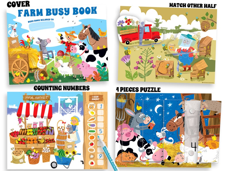 Farm Busy Book Printable, Kids Farm Educational Activity Book,toddler ...