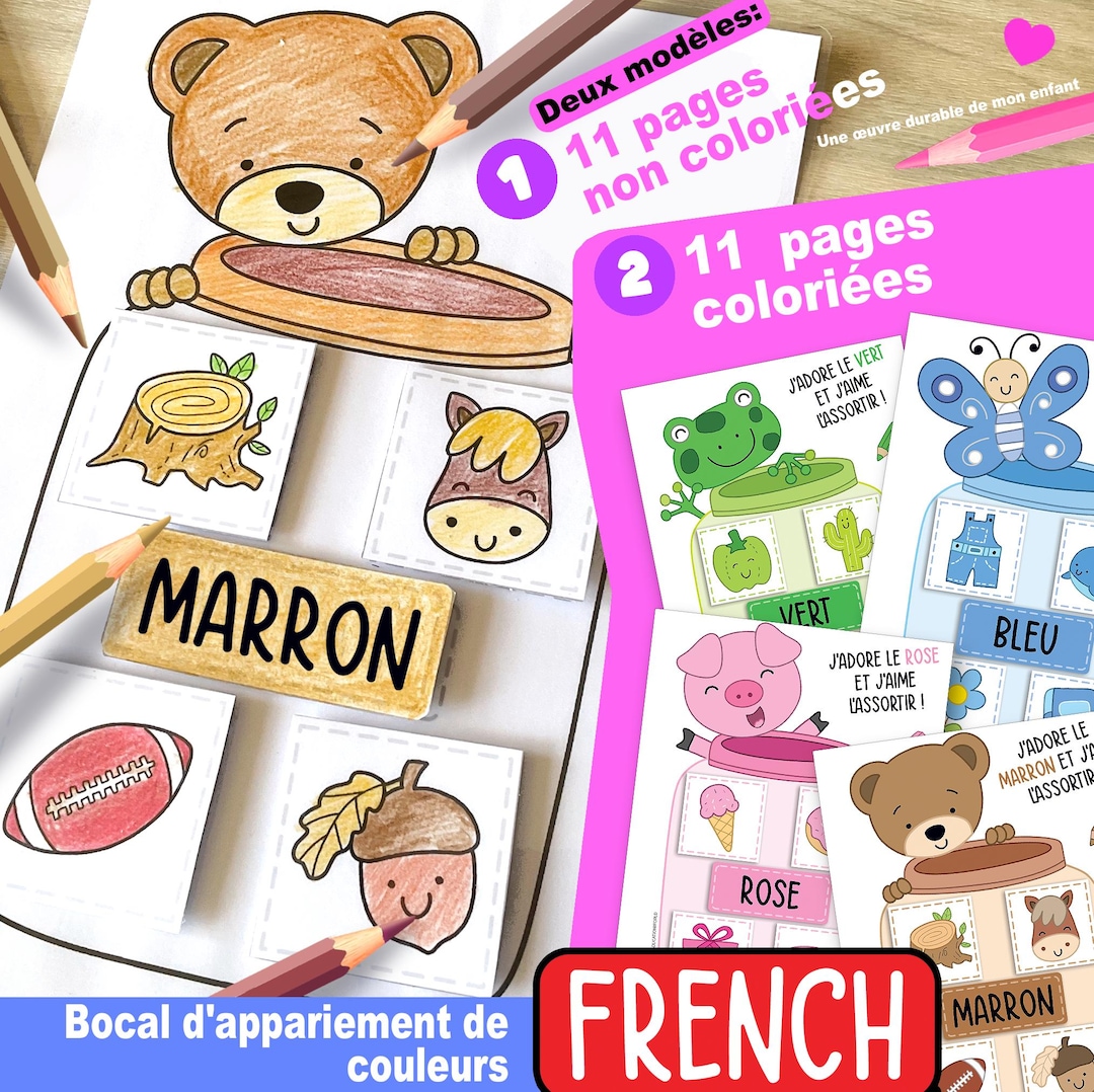 French Color Matching Jars Game for Toddlers & Preschoolers, Coloring ...