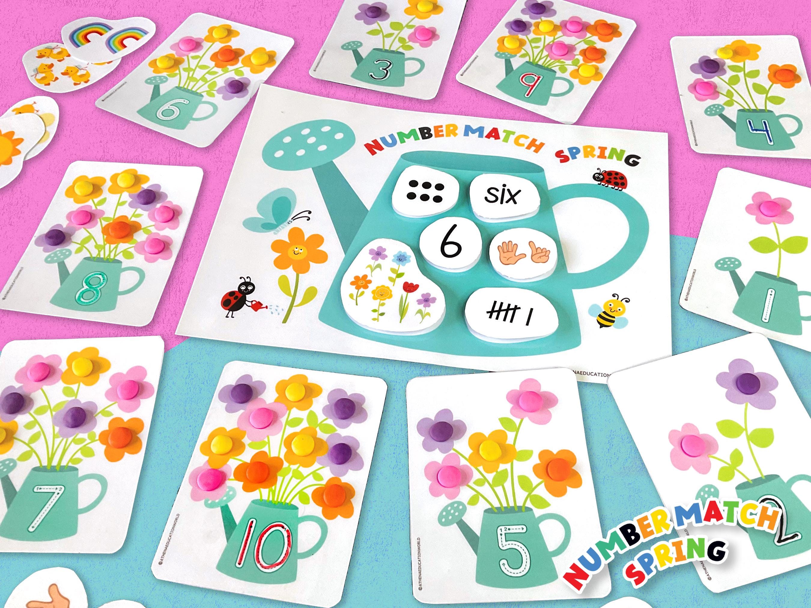 Spring Counting Activity 1-10, Number Match Printable for Toddlers, Pom ...