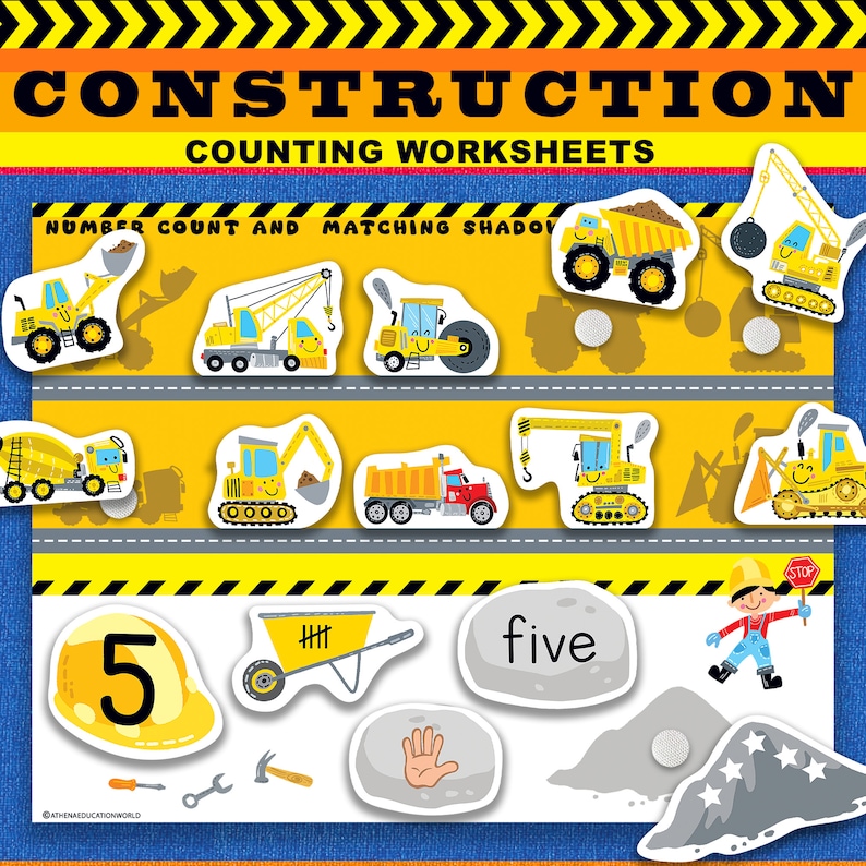 Construction Counting Worksheet, Number Tracing Activity, Trucks Number ...