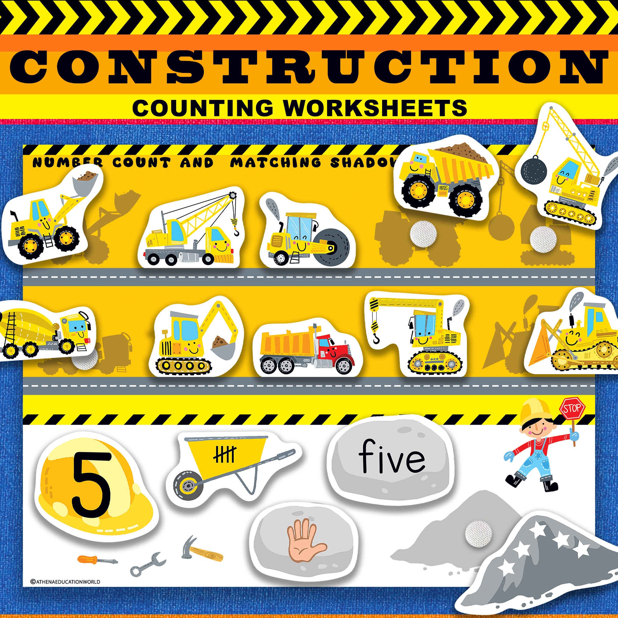 Construction Counting Worksheet, Number Tracing Activity, Trucks Number ...