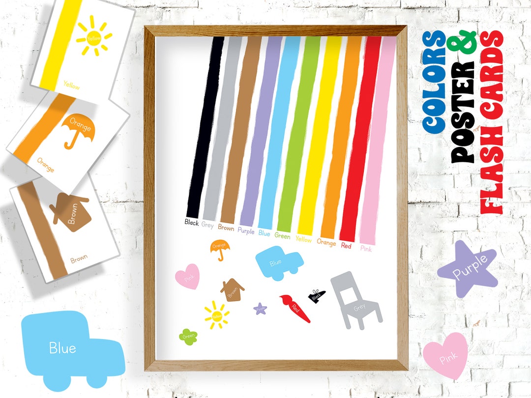 Colors Educational Poster,montessori Poster, Learn Colors Flashcards ...