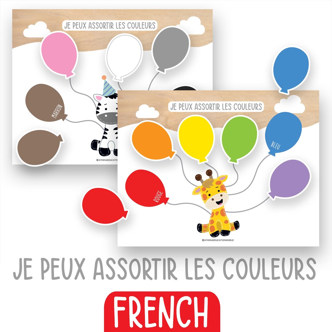 French Color Matching Worksheet,sorting Colors Balloon,color Sorting ...