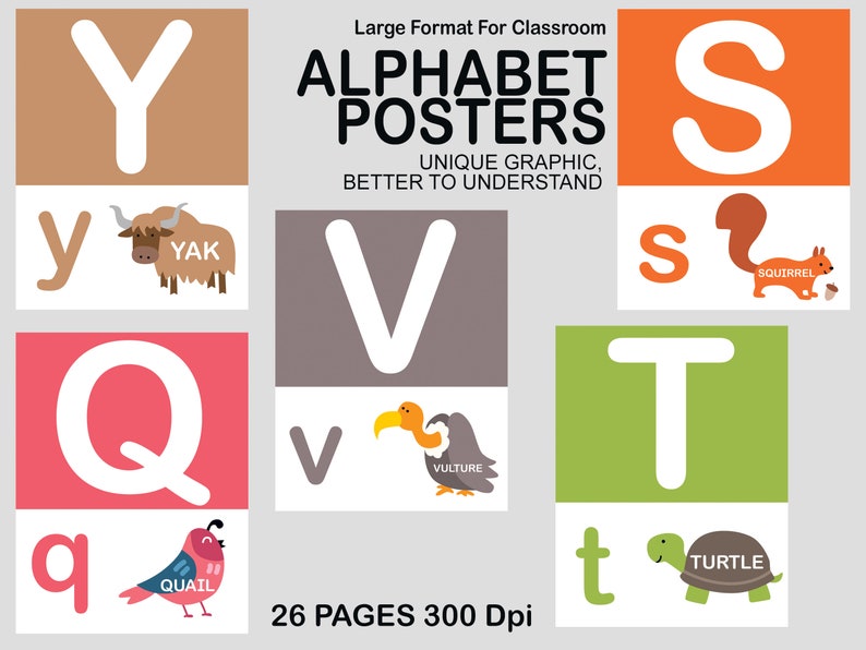 Alphabet Poster Printable Large Format for Classroom Use, Educational ...
