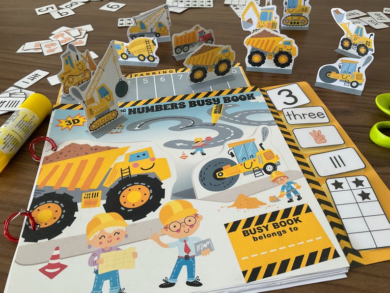 Construction Counting Busy Book, Number Tracing Activity, Printable 3D ...