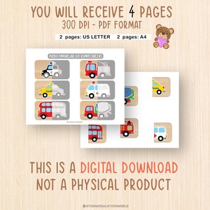 Spanish Vehicle Matching Game, Educational Preschool, Worksheet for ...