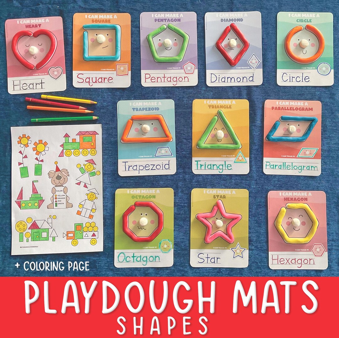Shapes Playdough Mats, Toddler Preschool Kindergarten Play Dough Mat ...