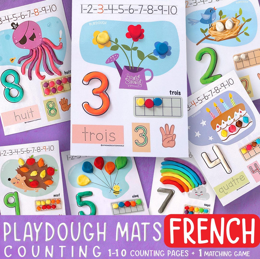 French Counting and Numbers Play Dough Mats Printable Preschool ...