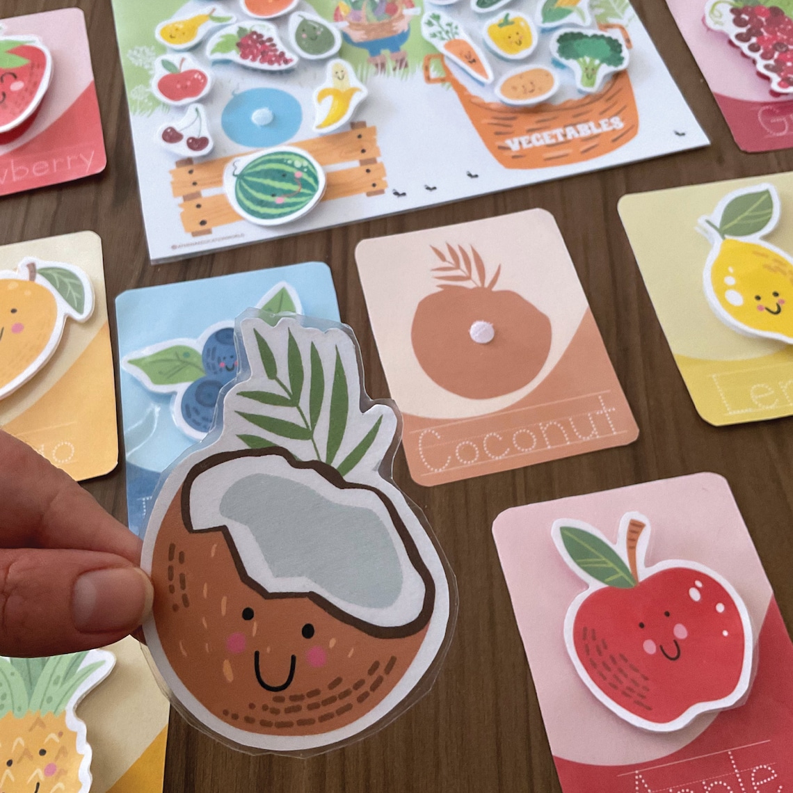 Cute Fruits and Vegetables Flashcard and Worksheet, Printable ...