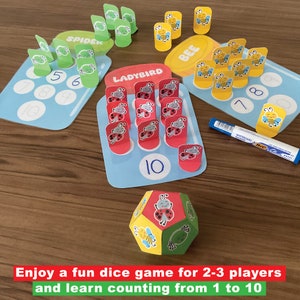 Counting Dice Game for Toddlers, Counting Board Game, Counting ...