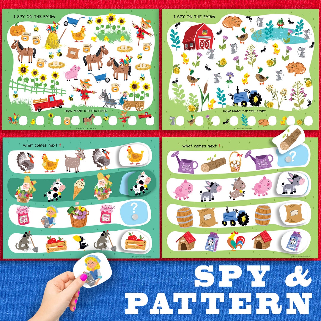 Farm Animals Spy and Patterns, Preschool Game, Velcro Game, Montessori ...