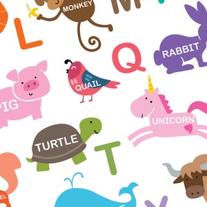 Cute Animal Alphabet Poster Print, Baby Kids Room Wall Art, Children's ...