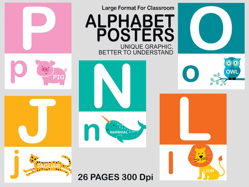 Alphabet Poster Printable Large Format for Classroom Use, Educational ...