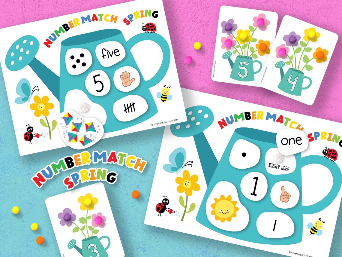 Spring Counting Activity 1-10, Number Match Printable for Toddlers, Pom ...