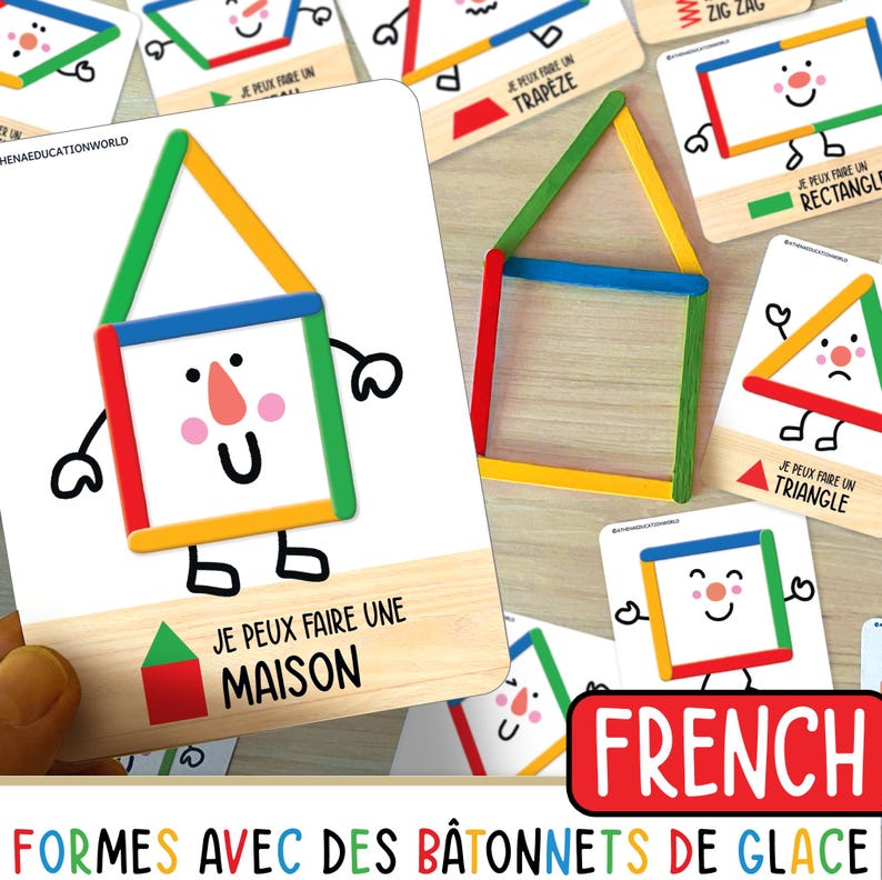 French Popsicle Stick Shapes Activity: Montessori Printable (digital ...