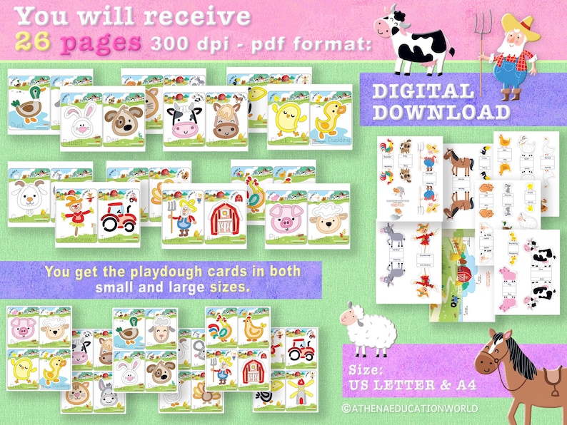 Farm Animals Playdough Mats, Printable Play Dough Activity for Kids ...