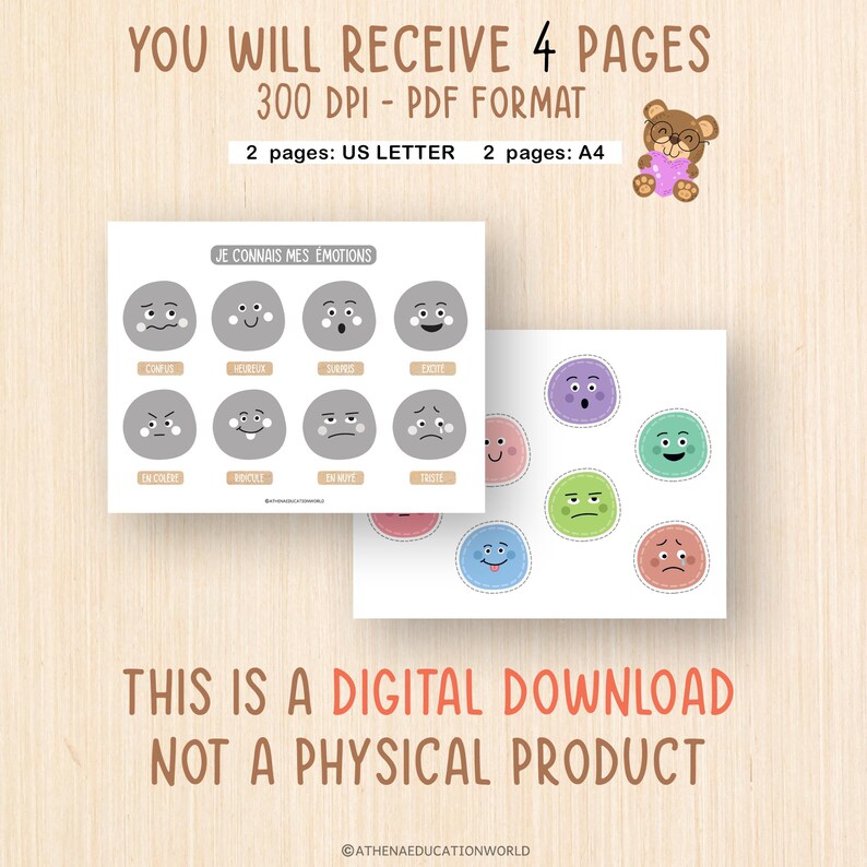 French Emotion Worksheet,toddler Activity,homeschool Printables ...