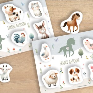 Watercolor Animals Shadow Matching Binder Game, Toddlers Shadow ...