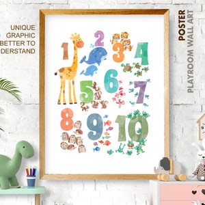 Cute Printable Animal Counting Poster, Watercolor Animal Number Poster ...