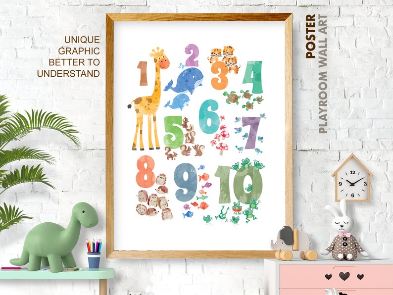 Cute Printable Animal Counting Poster, Watercolor Animal Number Poster ...