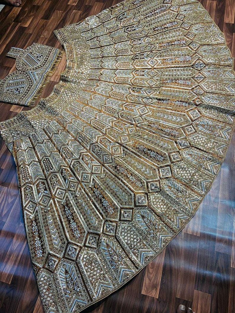 Luxury Gold Malai Silk Lehenga Choli, Heavy Coding Zari & Sequins ...