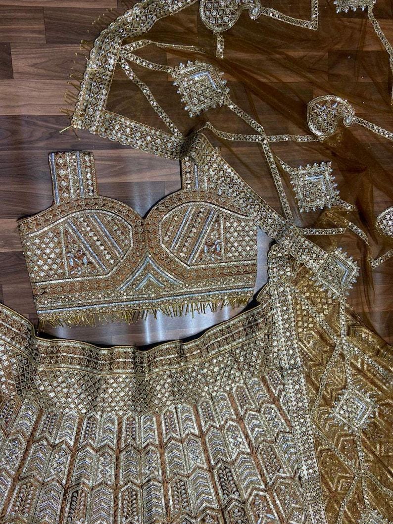 Luxury Gold Malai Silk Lehenga Choli, Heavy Coding Zari & Sequins ...