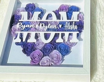 Personalized Heart Flower Shadow Box, Flower Rose Shadow Box. Rose ...