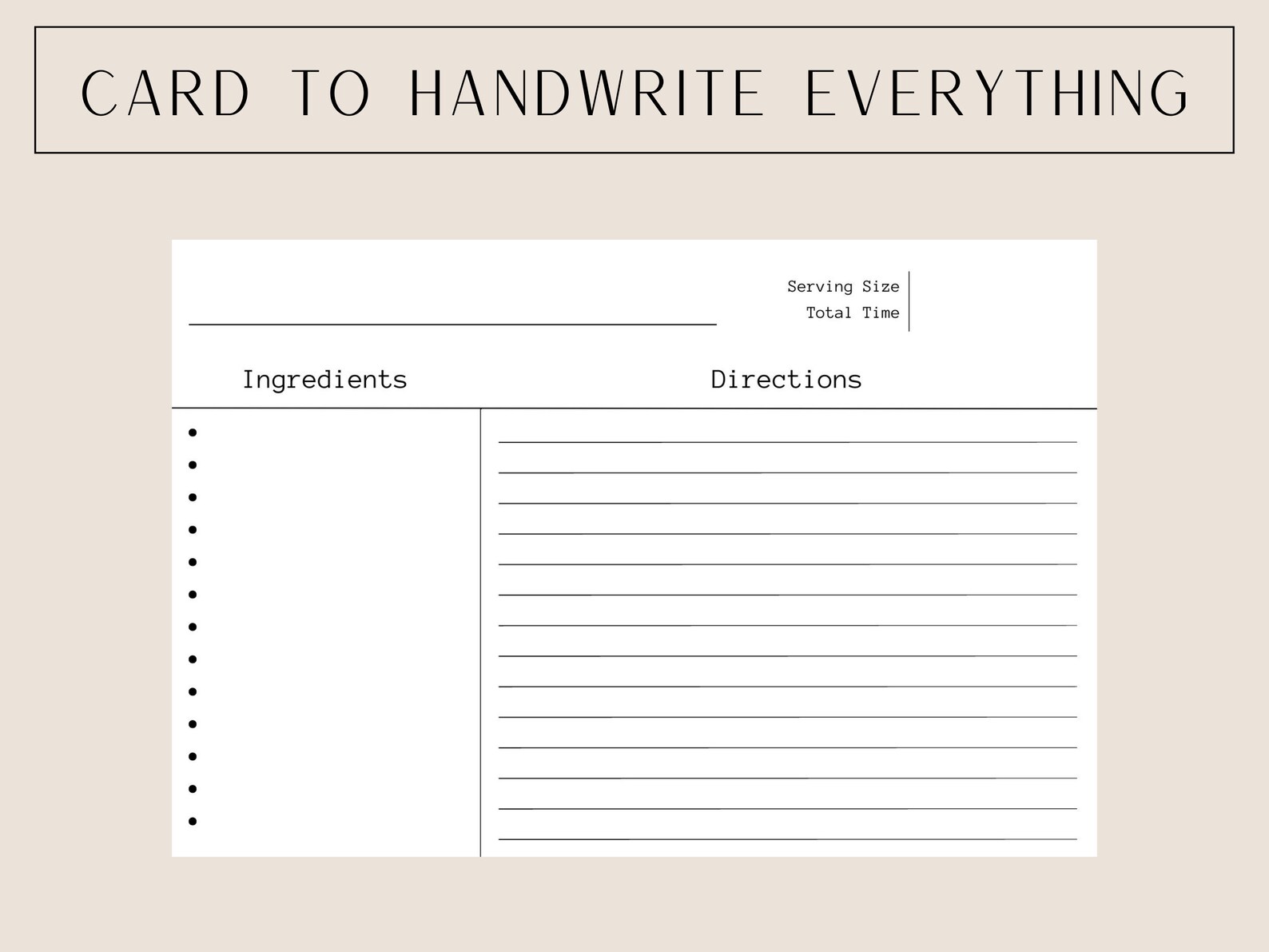 Minimalist Recipe Card Template Printable Recipe Card 4 X - Etsy