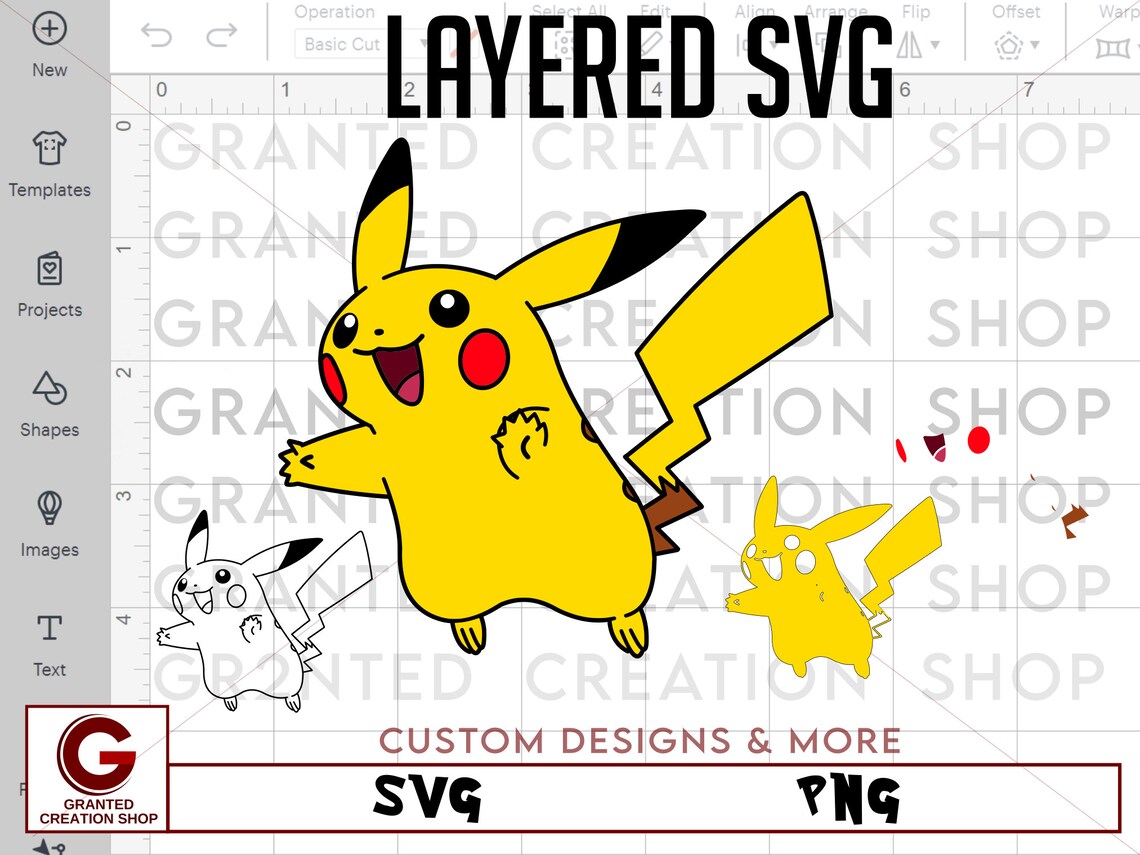 Pikachu Layered SVG PNG Instant Download Cricut Silhouette Iron on Heat ...