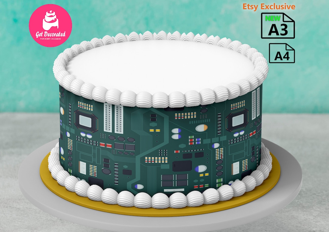 Edible Cake Icing Side Wrap Decoration Electronics Boards Compute Parts ...