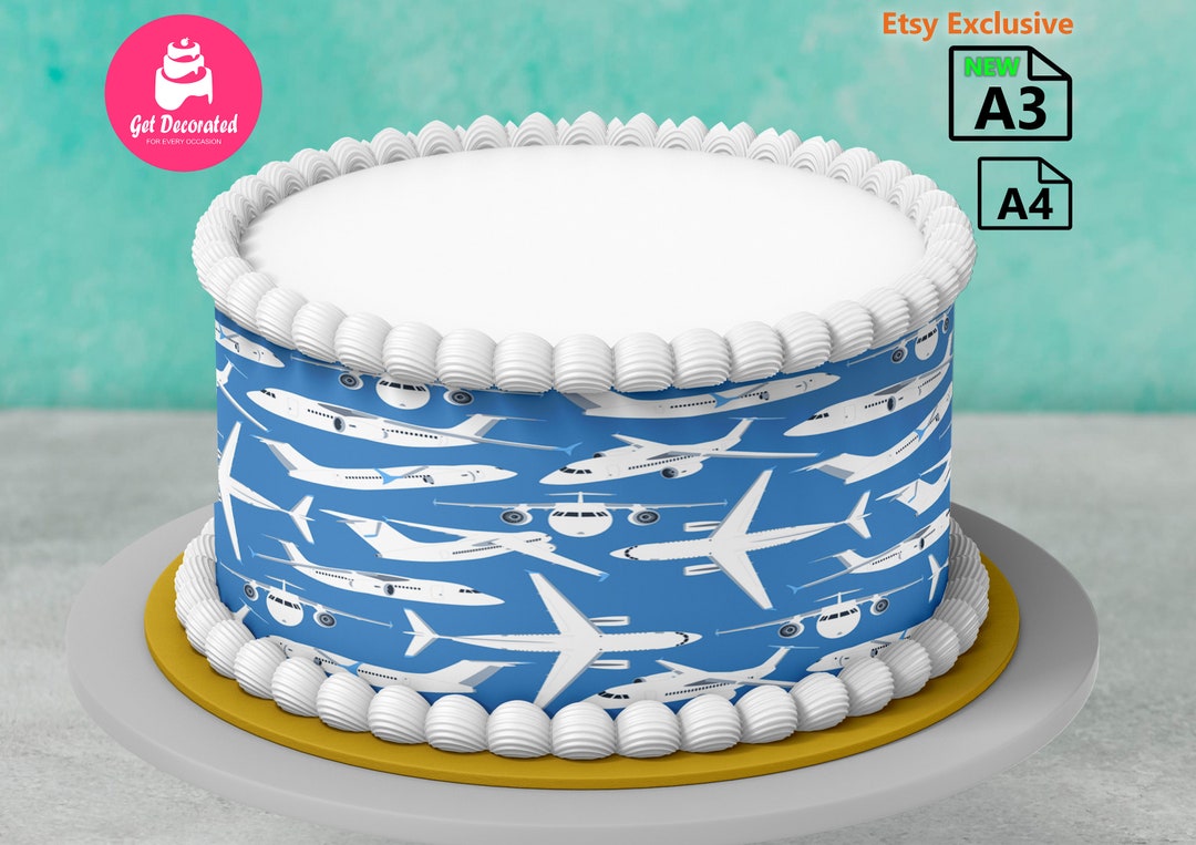 Edible Cake Icing Side Wrap Decoration Aeroplane Flying Pilot Aviation ...